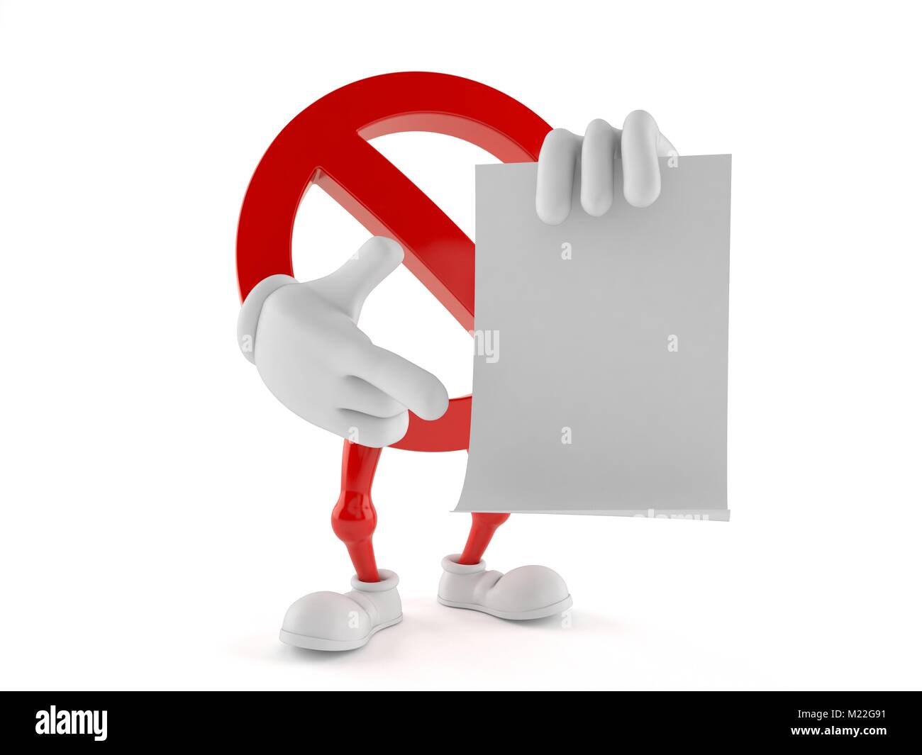 Forbidden character with blank sheet of paper isolated on white ...