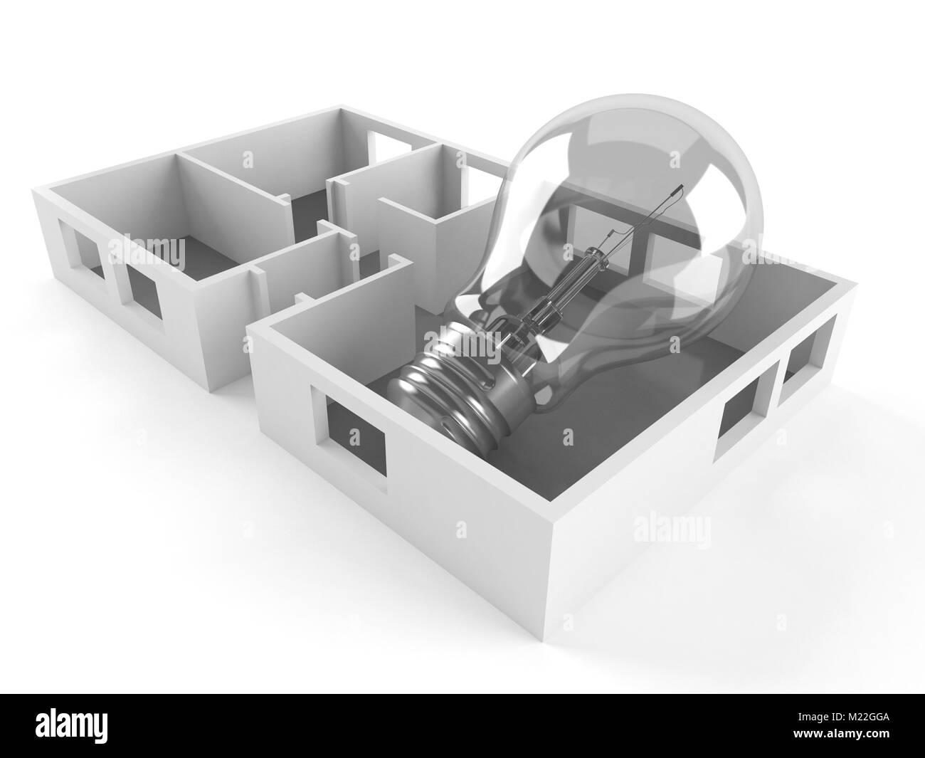 House plan with Light bulb isolated on white background Stock Photo - Alamy
