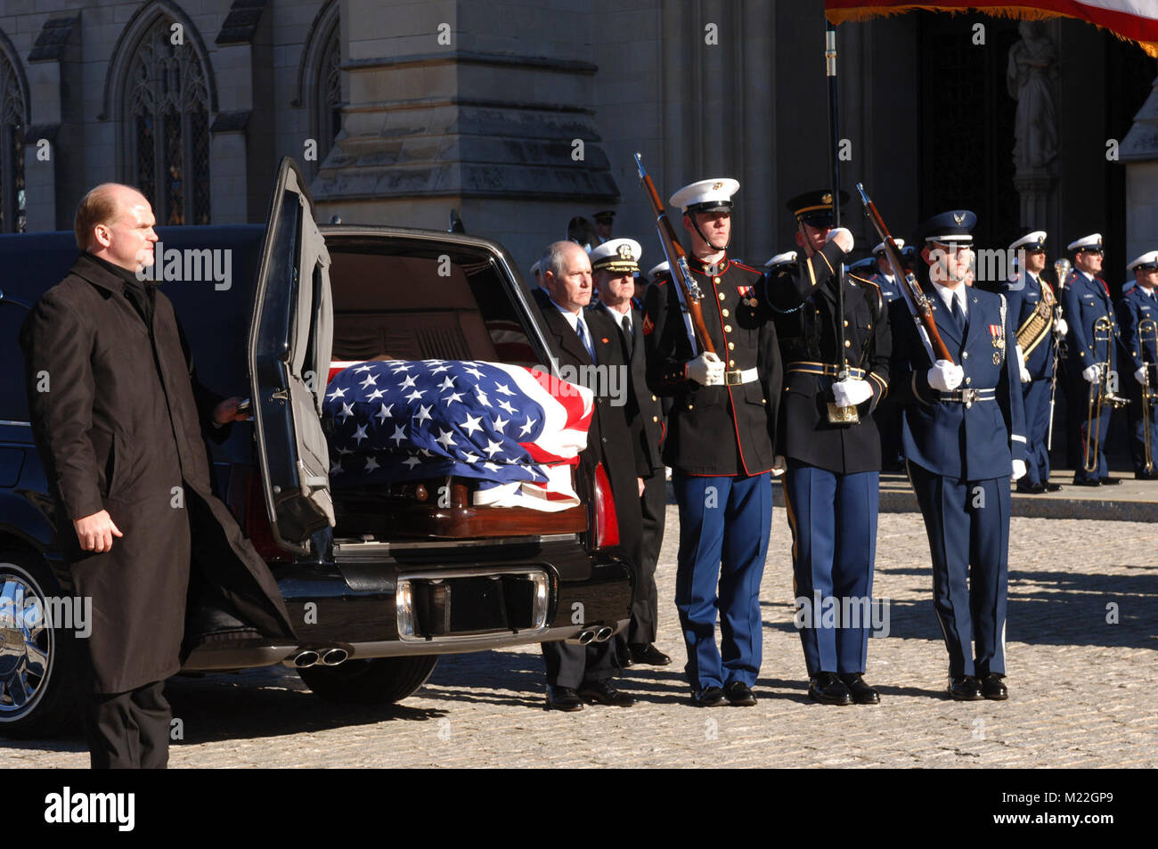The casket carrying the body of President Gerald R. Ford is prepared ...