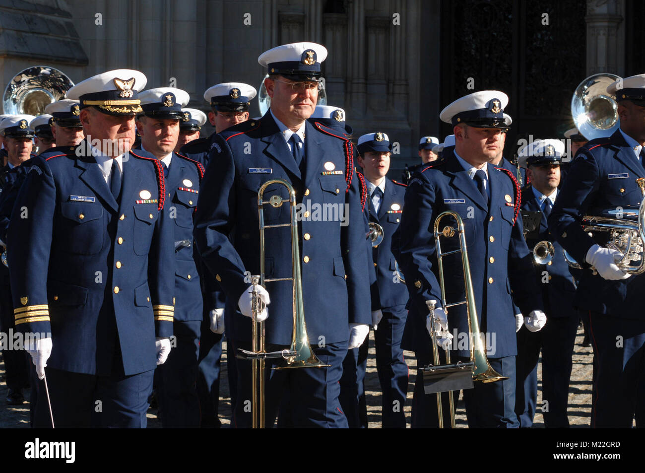 The U.S. Coast Guard Band marches during the state funeral service held ...