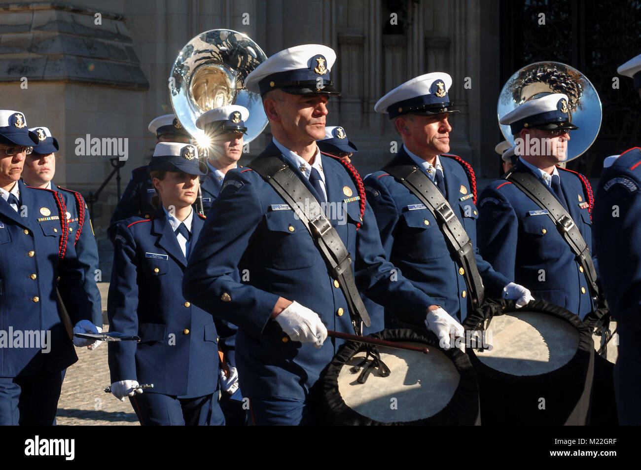 The U.S. Coast Guard Band marches during the state funeral service held ...