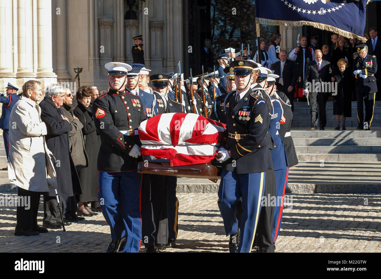 The casket holding the body of President Gerald R. Ford is carried to ...