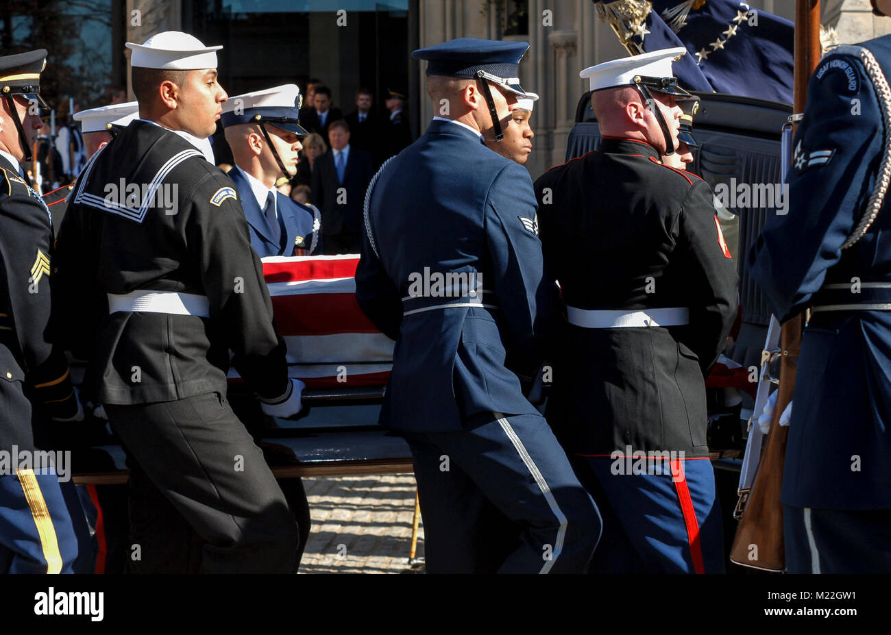The casket holding the body of President Gerald R. Ford is carried to ...