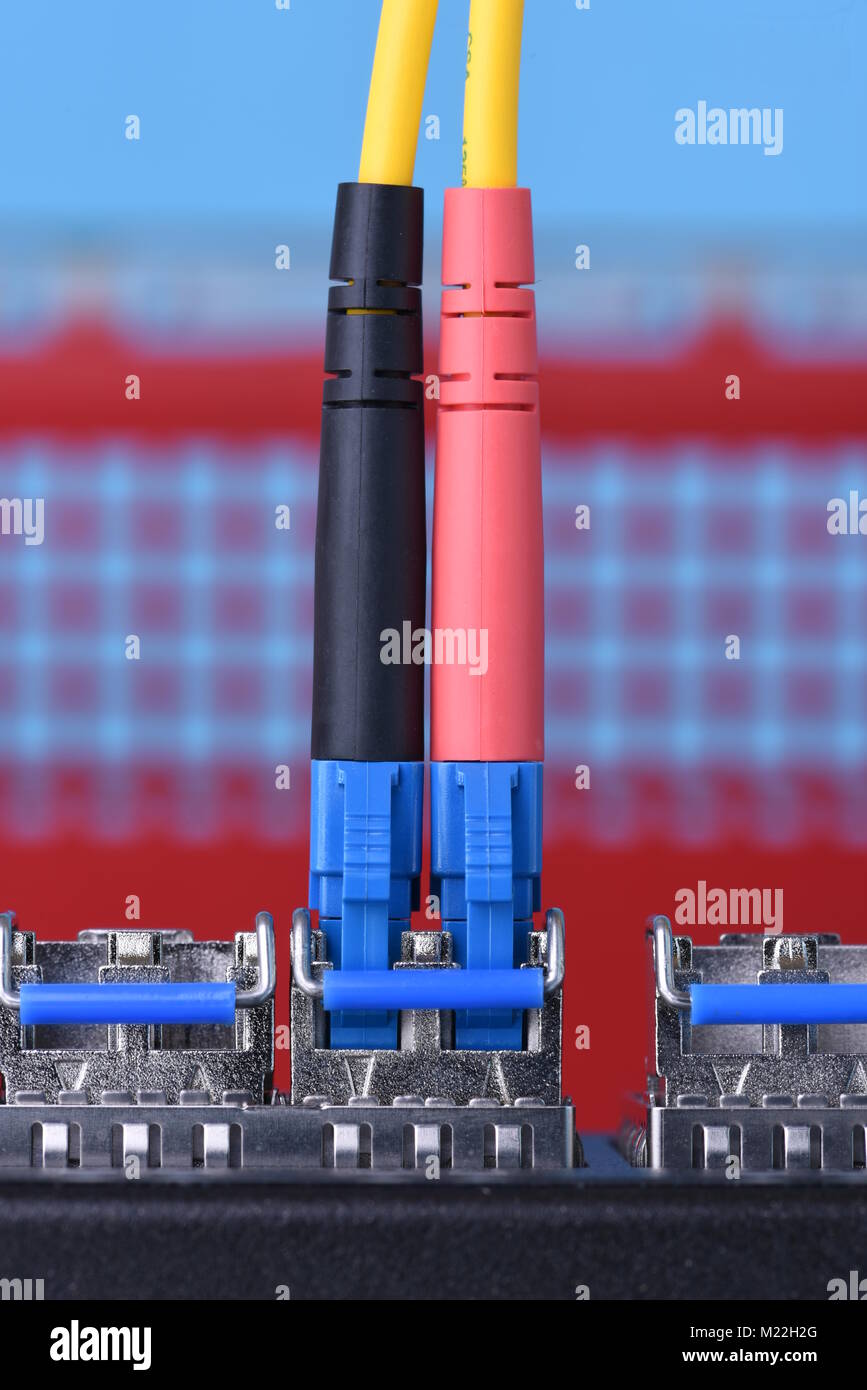 Optical cables connected to switch in data center Stock Photo - Alamy