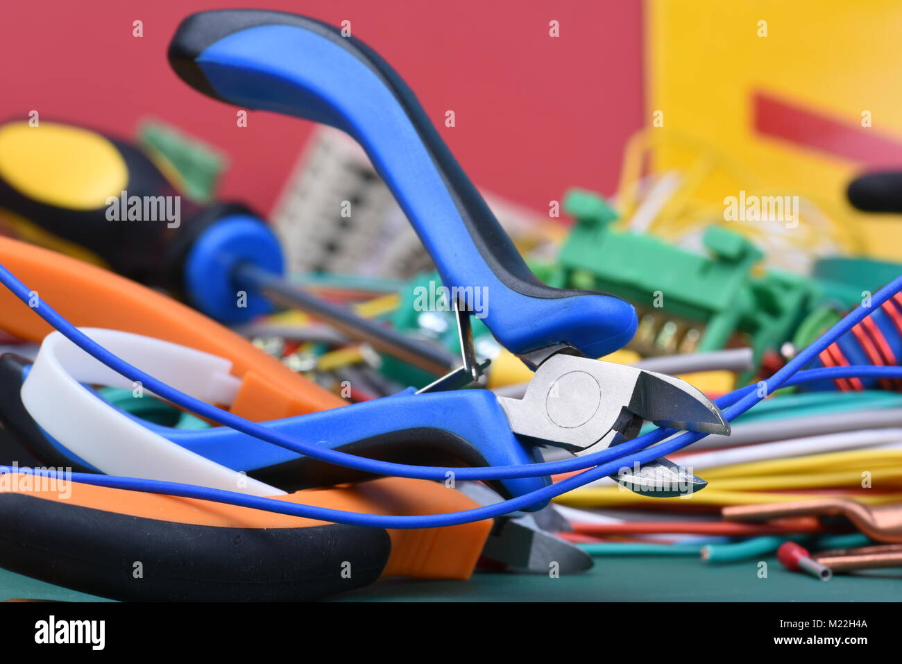 Tools and component used in electrical installations Stock Photo - Alamy