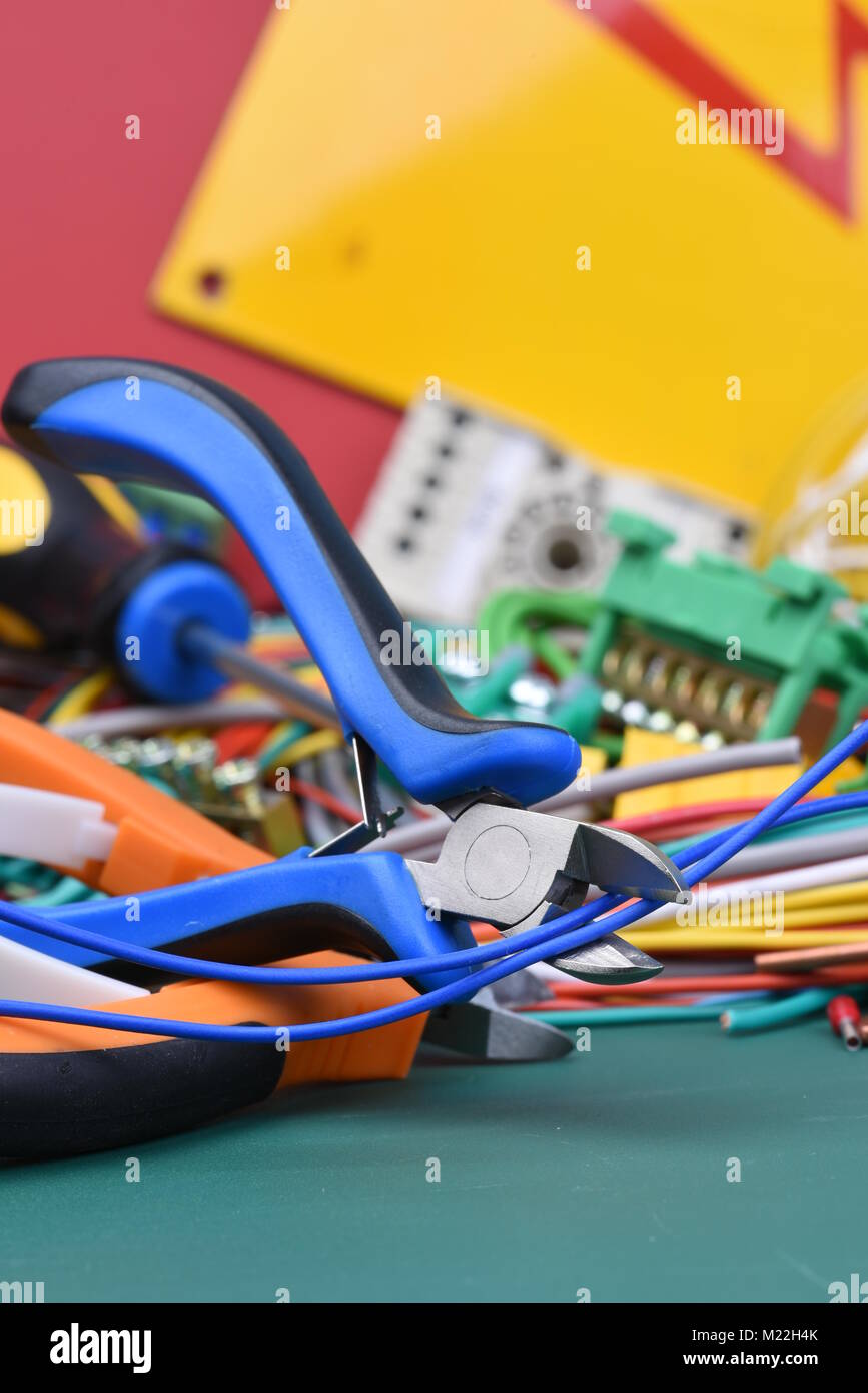 Tools and component used in electrical installations Stock Photo - Alamy