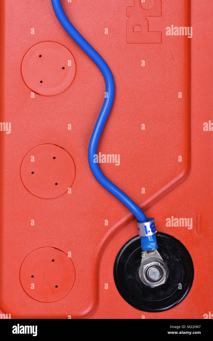 Battery with cable close-up Stock Photo - Alamy