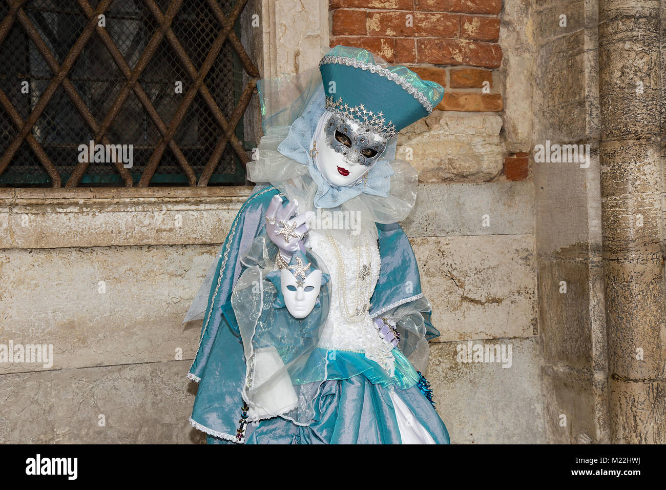 Female Venetian Mask in light blue elegant carnival costume - Venice ...