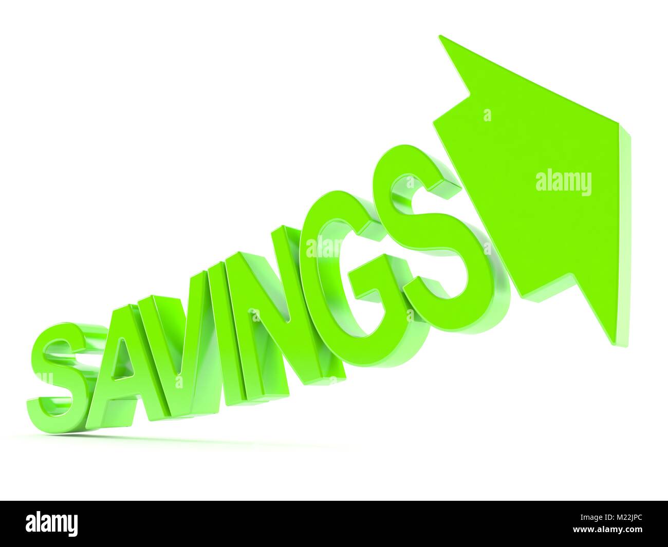 Savings text with green arrow isolated on white background Stock Photo ...