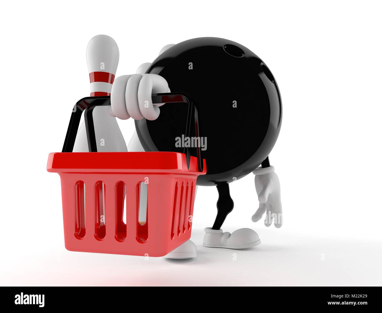 Bowling character holding shopping basket isolated on white background ...