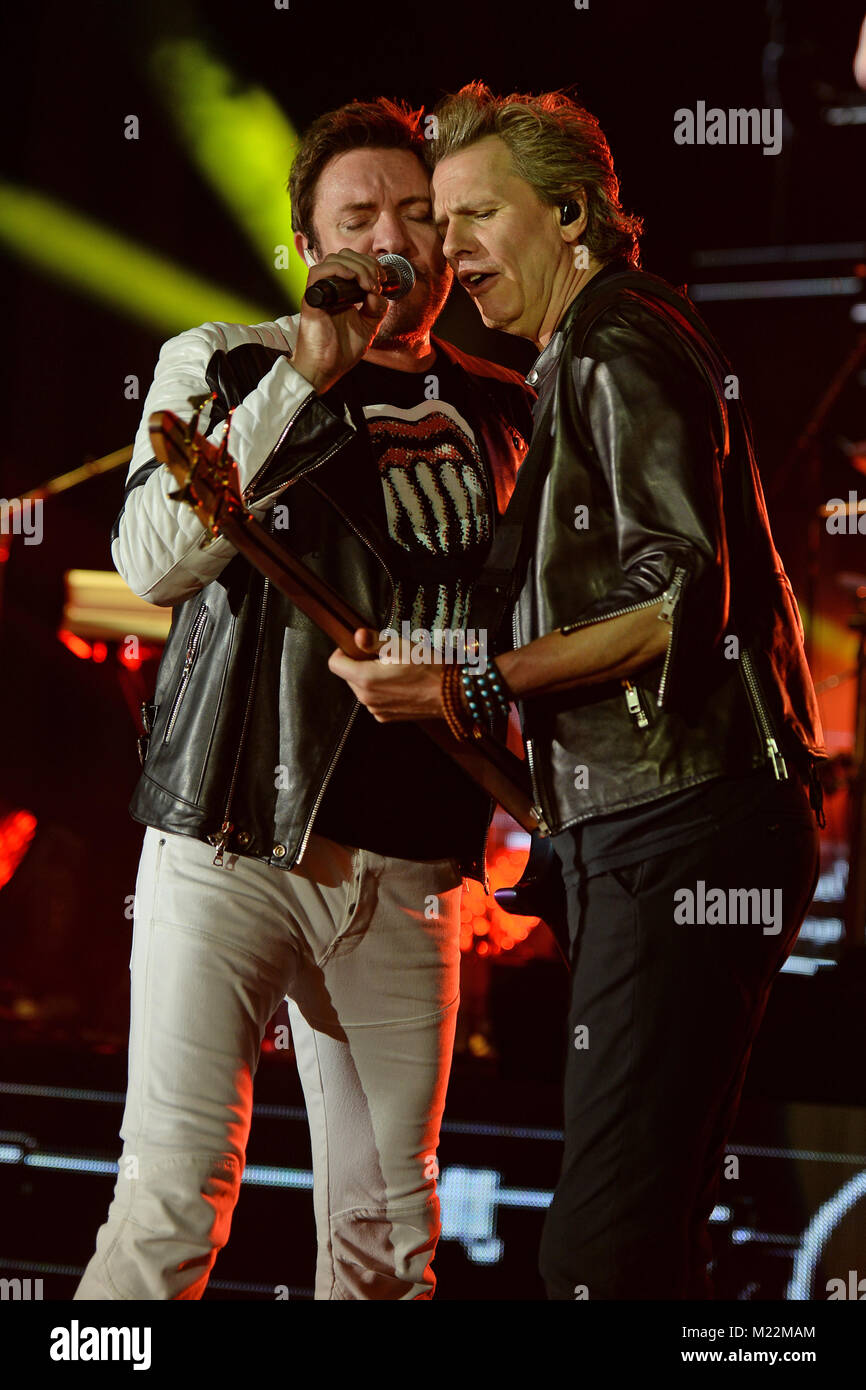 MIAMI, FL - APRIL 01: John Taylor, Simon Le Bon, Dom Brown of the music ...