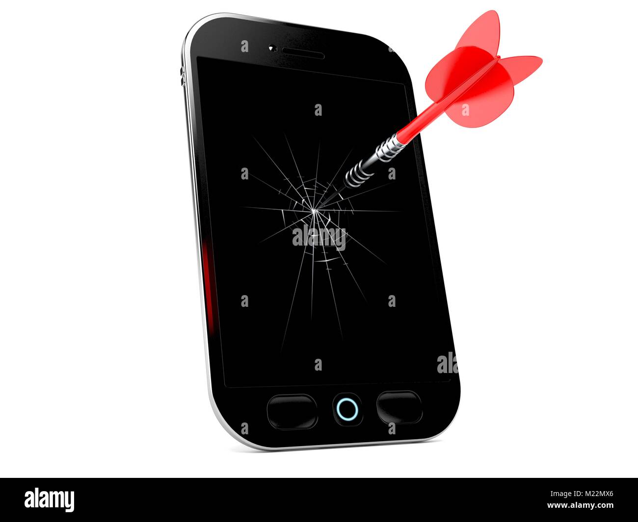 Broken smart phone with dart isolated on white background Stock Photo ...