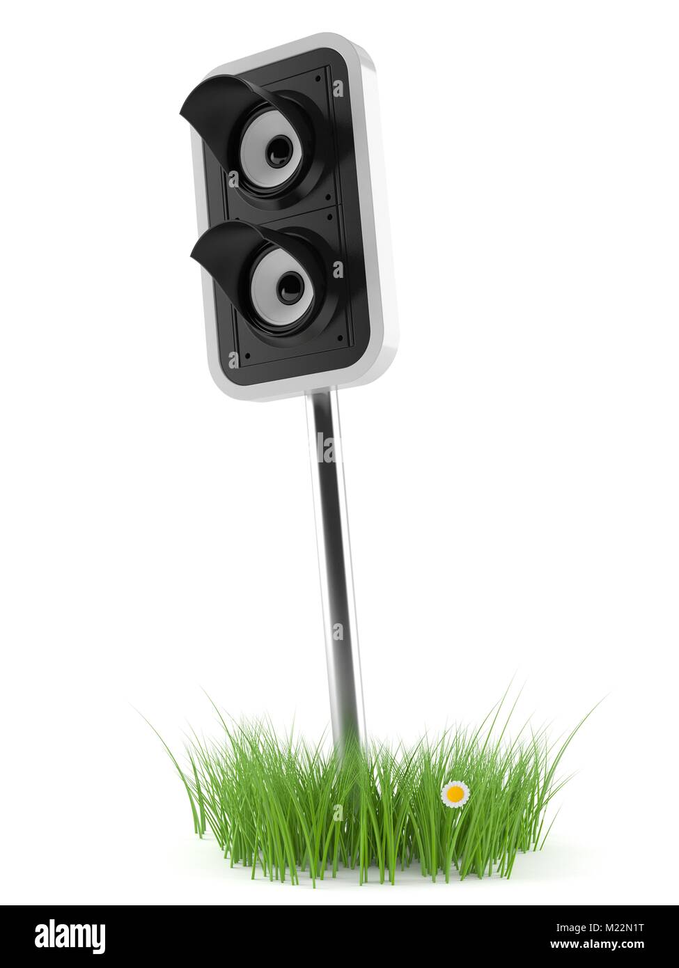 Road sign with audio speakers isolated on white background Stock Photo ...