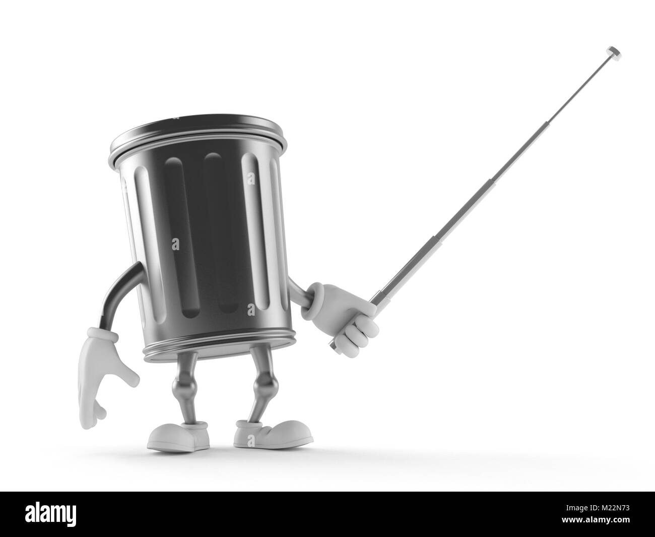 Trash can character holding pointer stick isolated on white background ...