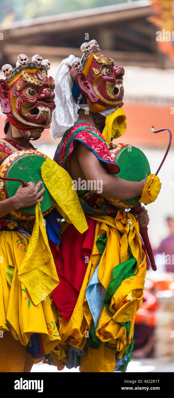 Prakhar Lhakhang, Bumthang, Bhutan. Buddhist Monks Wearing Masks of a ...