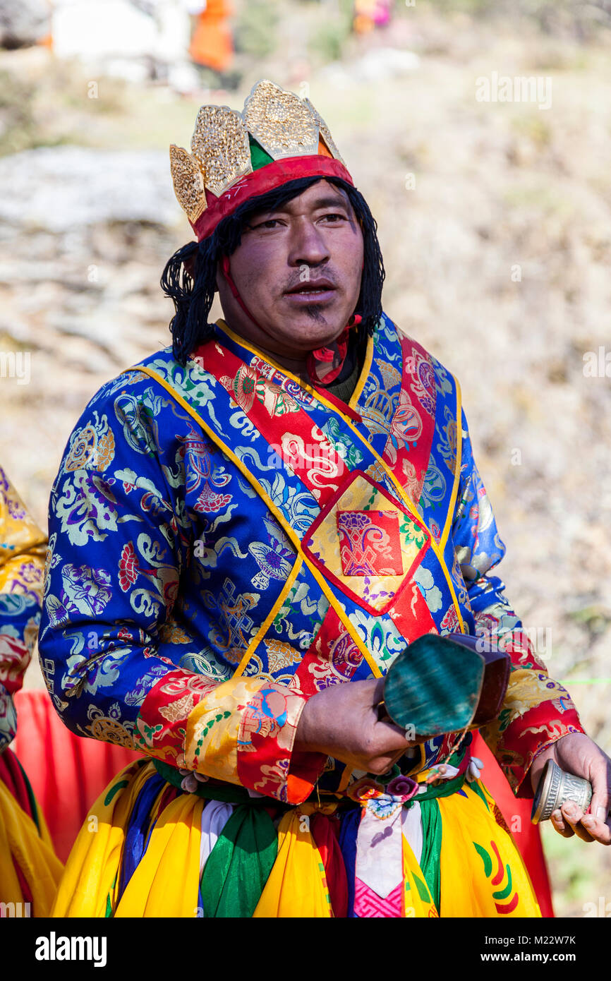 Prakhar Lhakhang, Bumthang, Bhutan. Man in Ceremonial Dress Preparing ...