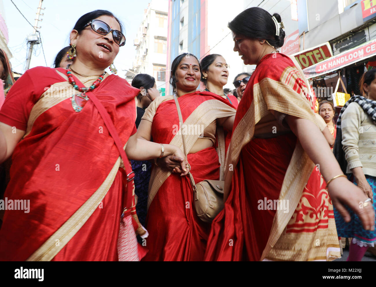 Jammu, India. 03rd Feb, 2018. Hindu devotees dance during the ...