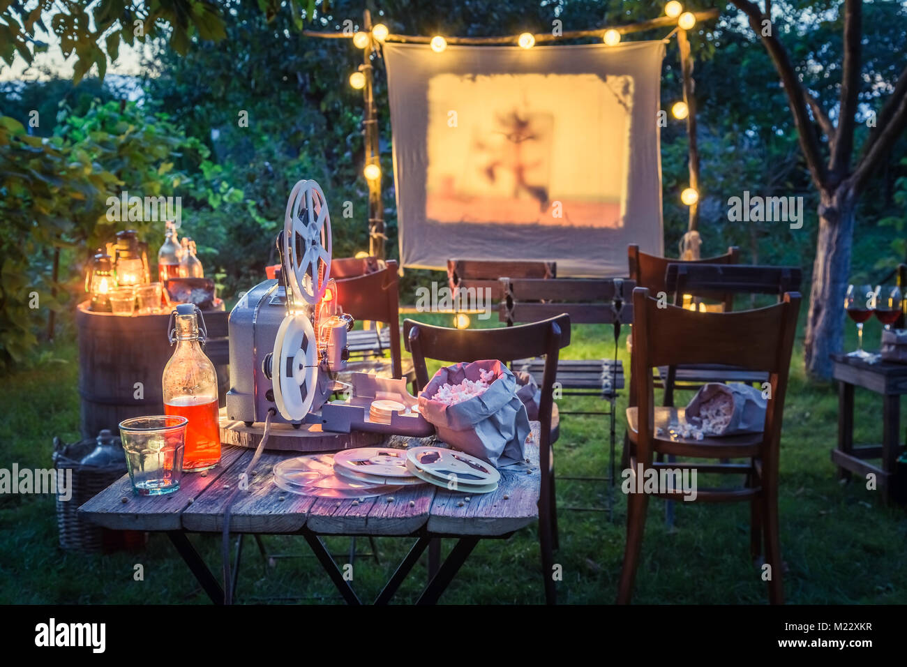 Summer cinema with drinks and popcorn in the evening Stock Photo - Alamy