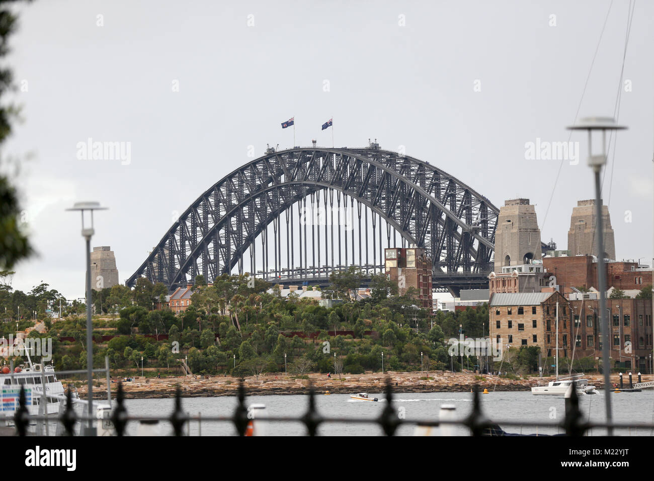 View towards Sydney Harbour Bridge from Pirrama Park, Pyrmont in Sydney ...