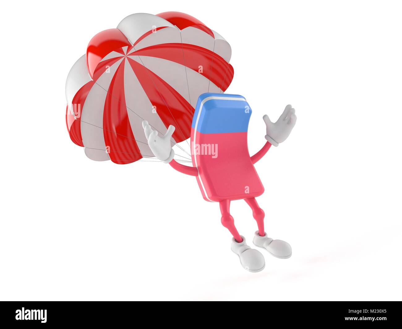 School rubber character with parachute isolated on white background ...