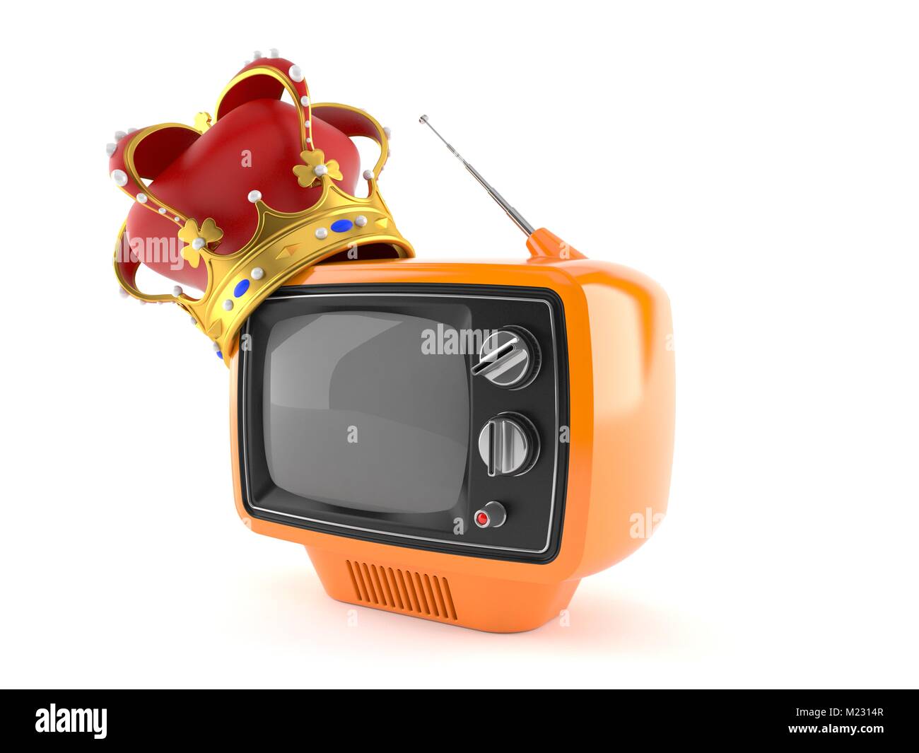 Retro TV with crown isolated on white background Stock Photo - Alamy