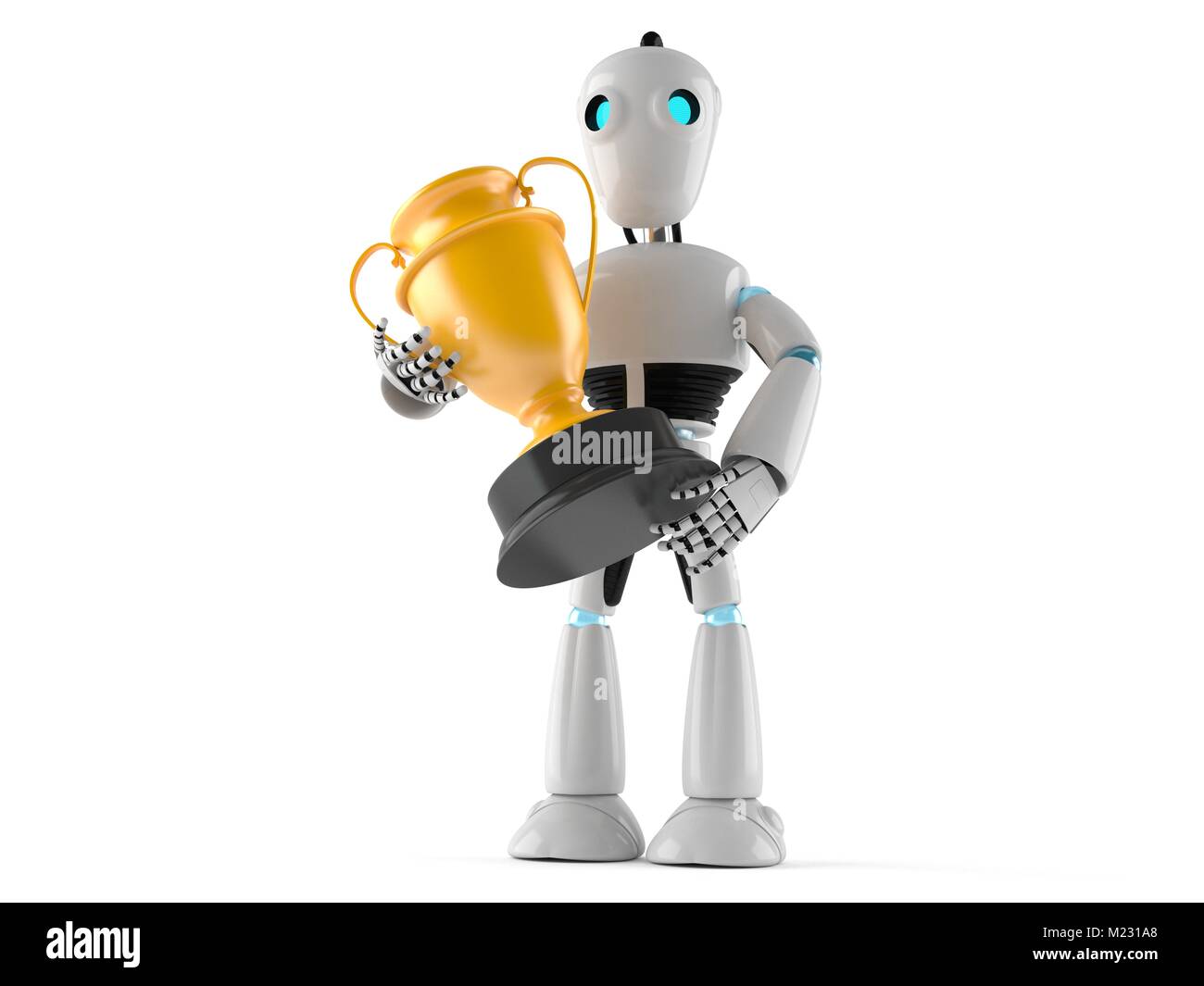 Android holding golden trophy isolated on white background Stock Photo ...