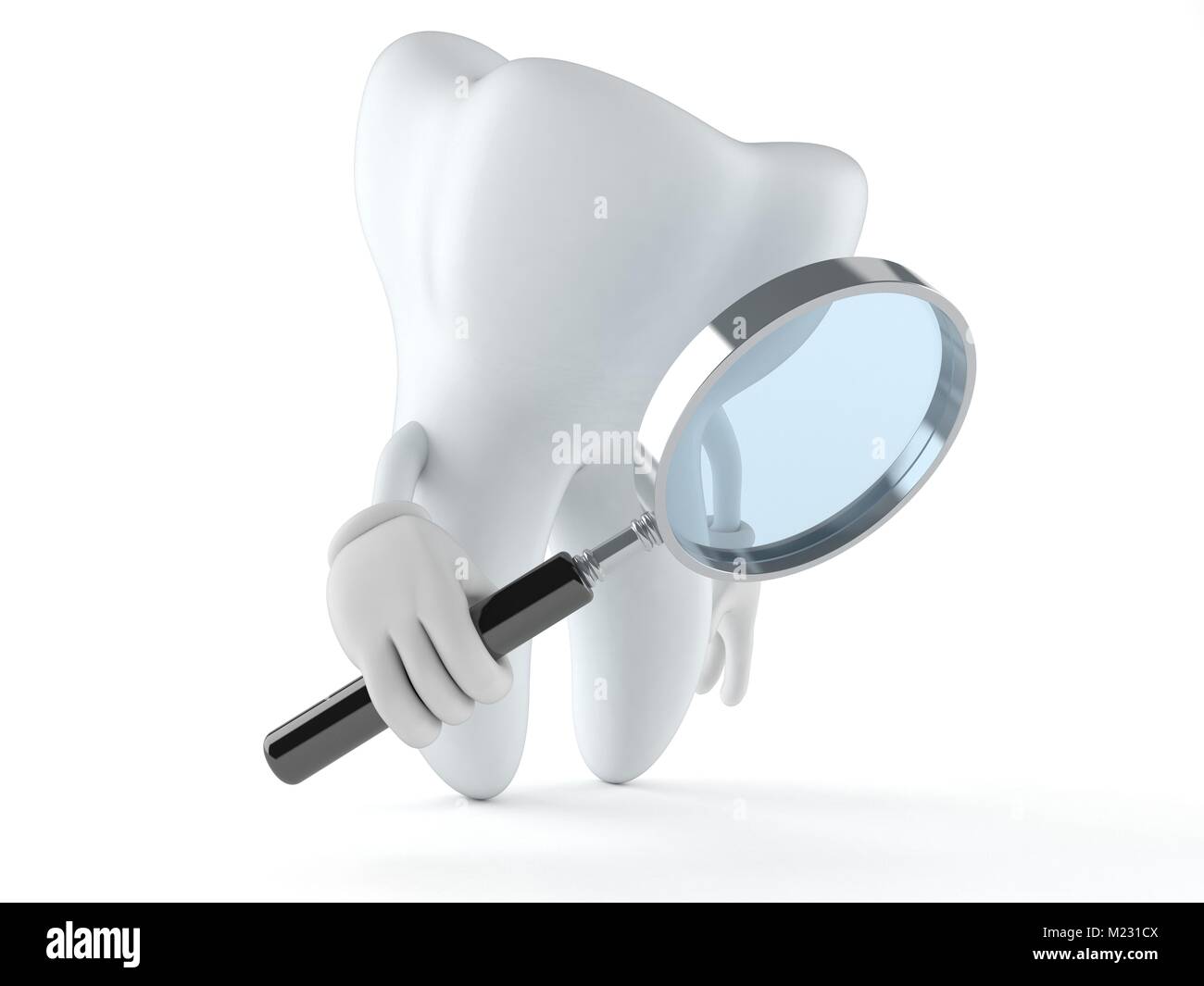 Tooth character speaking through a megaphone isolated on white ...