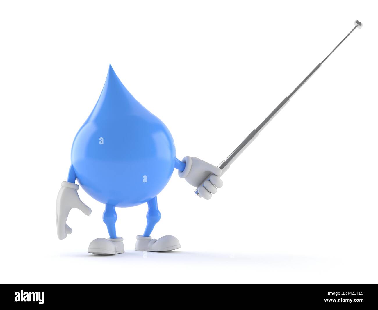 Water drop character holding pointer stick isolated on white background ...