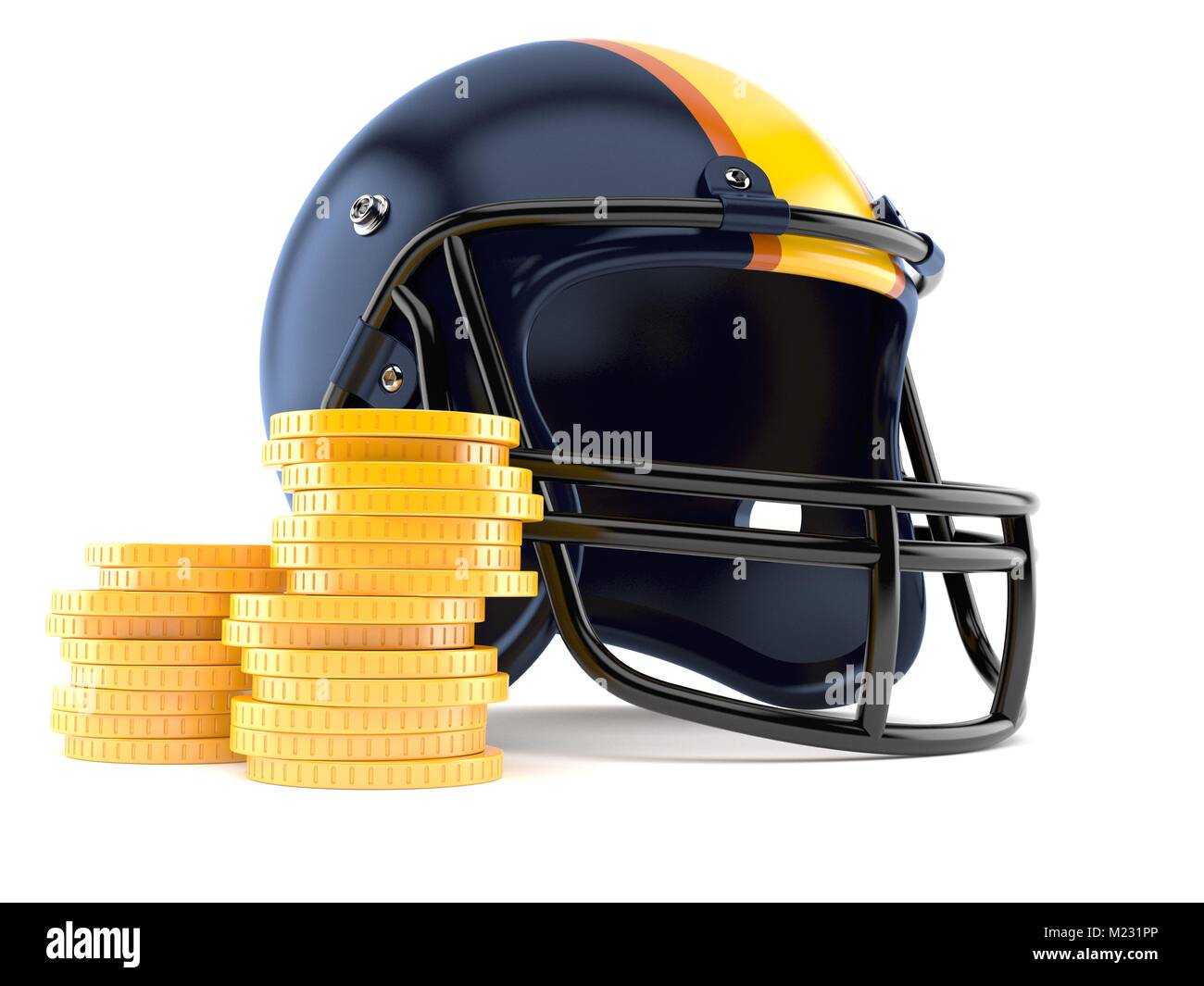 Football helmet with coins isolated on white background Stock Photo - Alamy