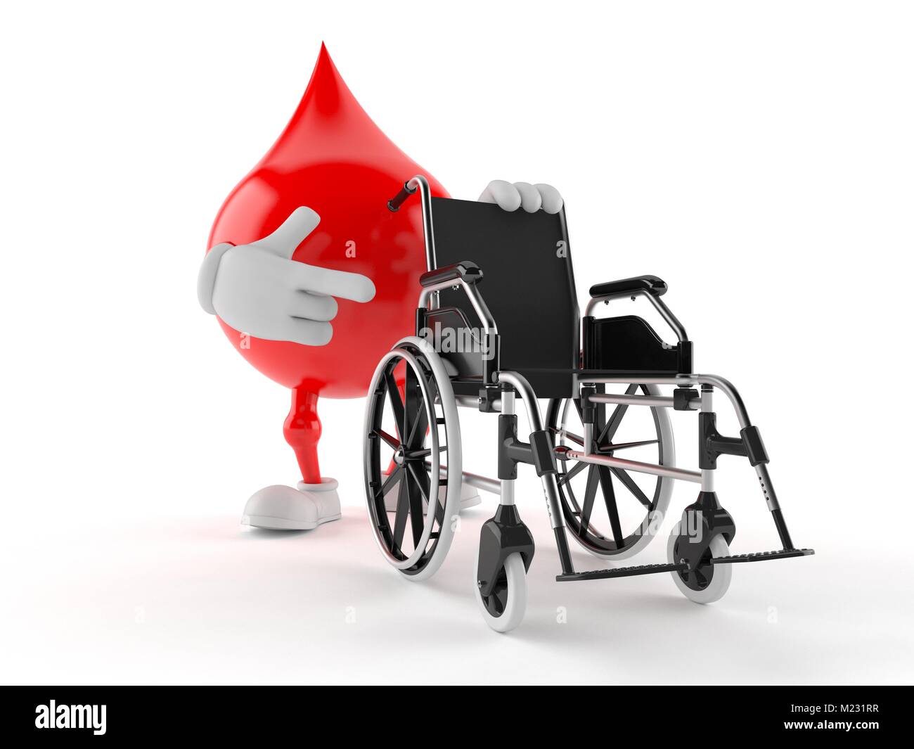 Blood drop character with wheelchair isolated on white background Stock ...