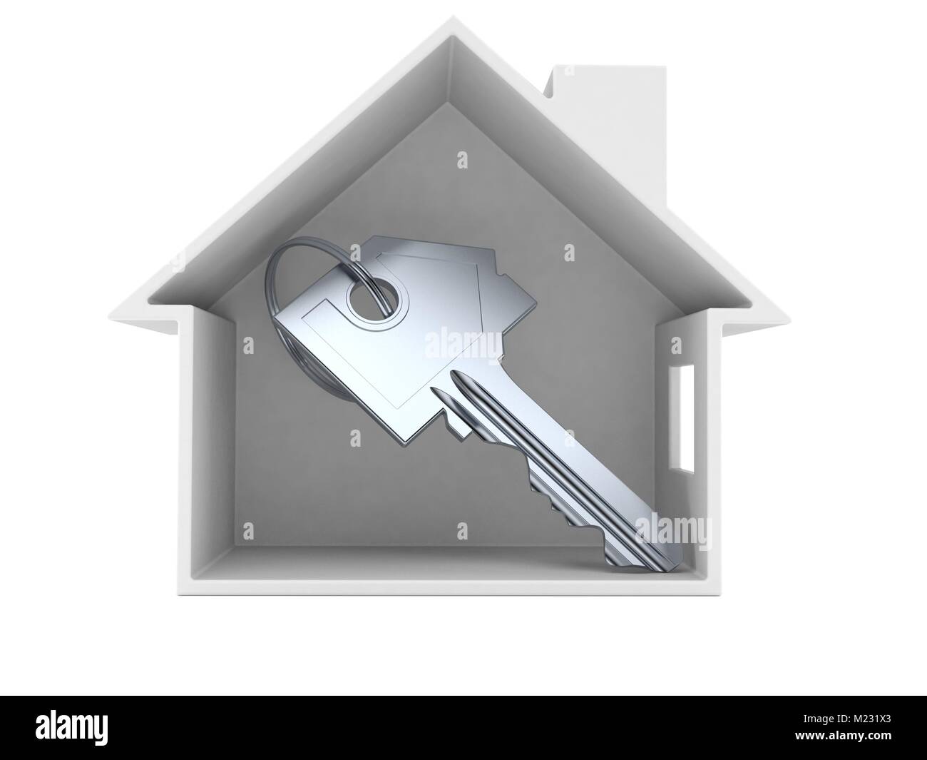 House cross-section with door key isolated on white background Stock ...