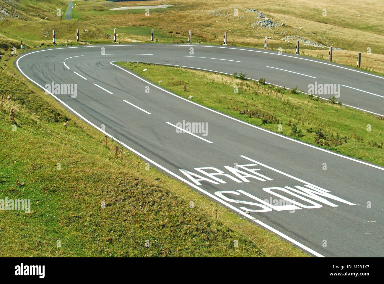 Brecon Beacons National Park unfenced empty moorland road hairpin bend ...