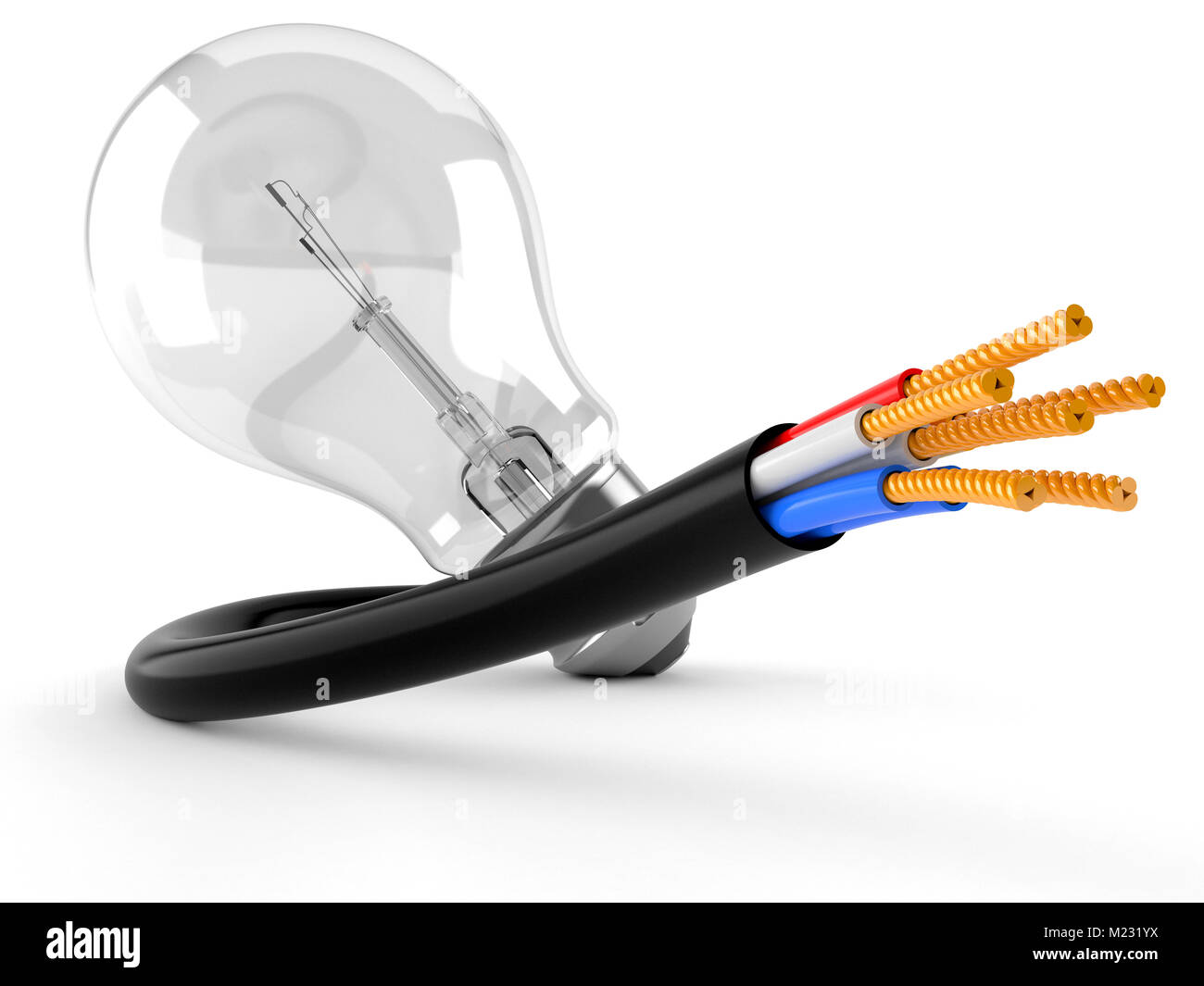 Electric cable with Light bulb isolated on white background Stock Photo ...