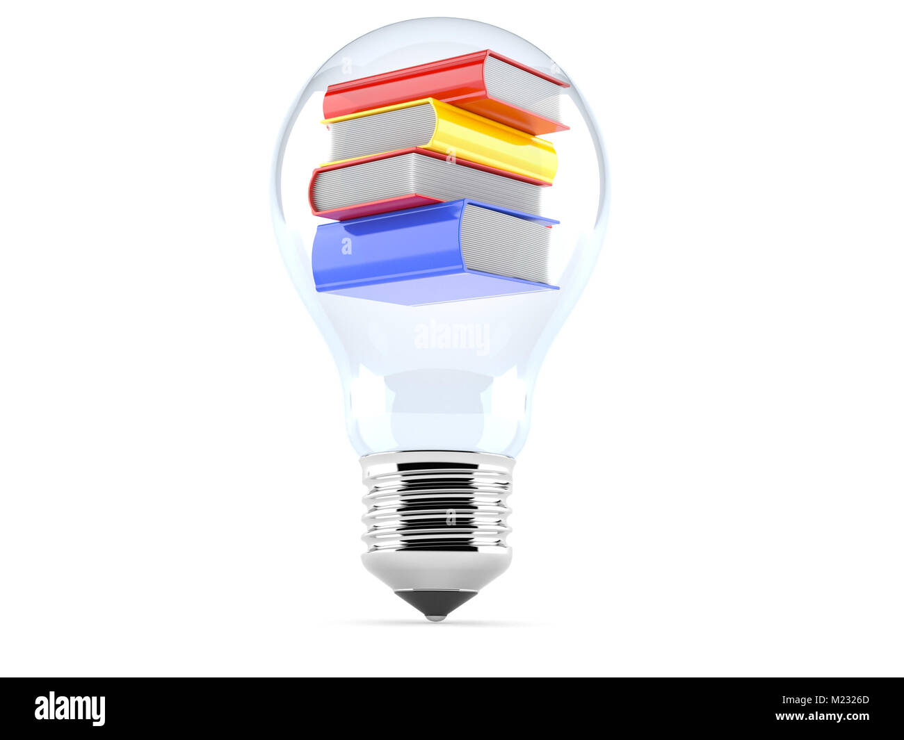Books with Light bulb isolated on white background Stock Photo - Alamy