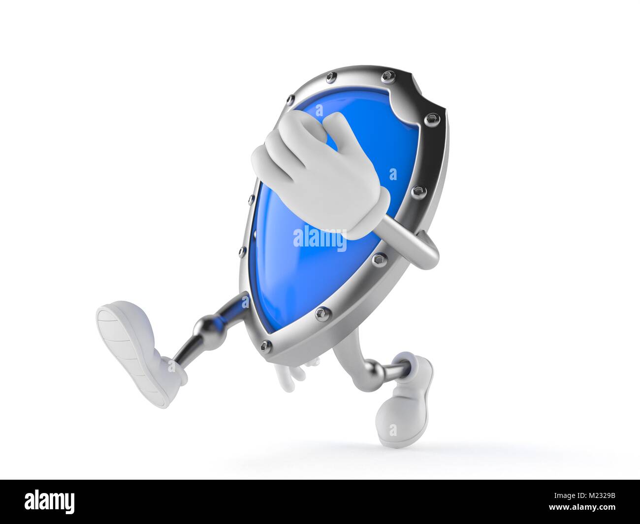 Shield character running on white background Stock Photo - Alamy