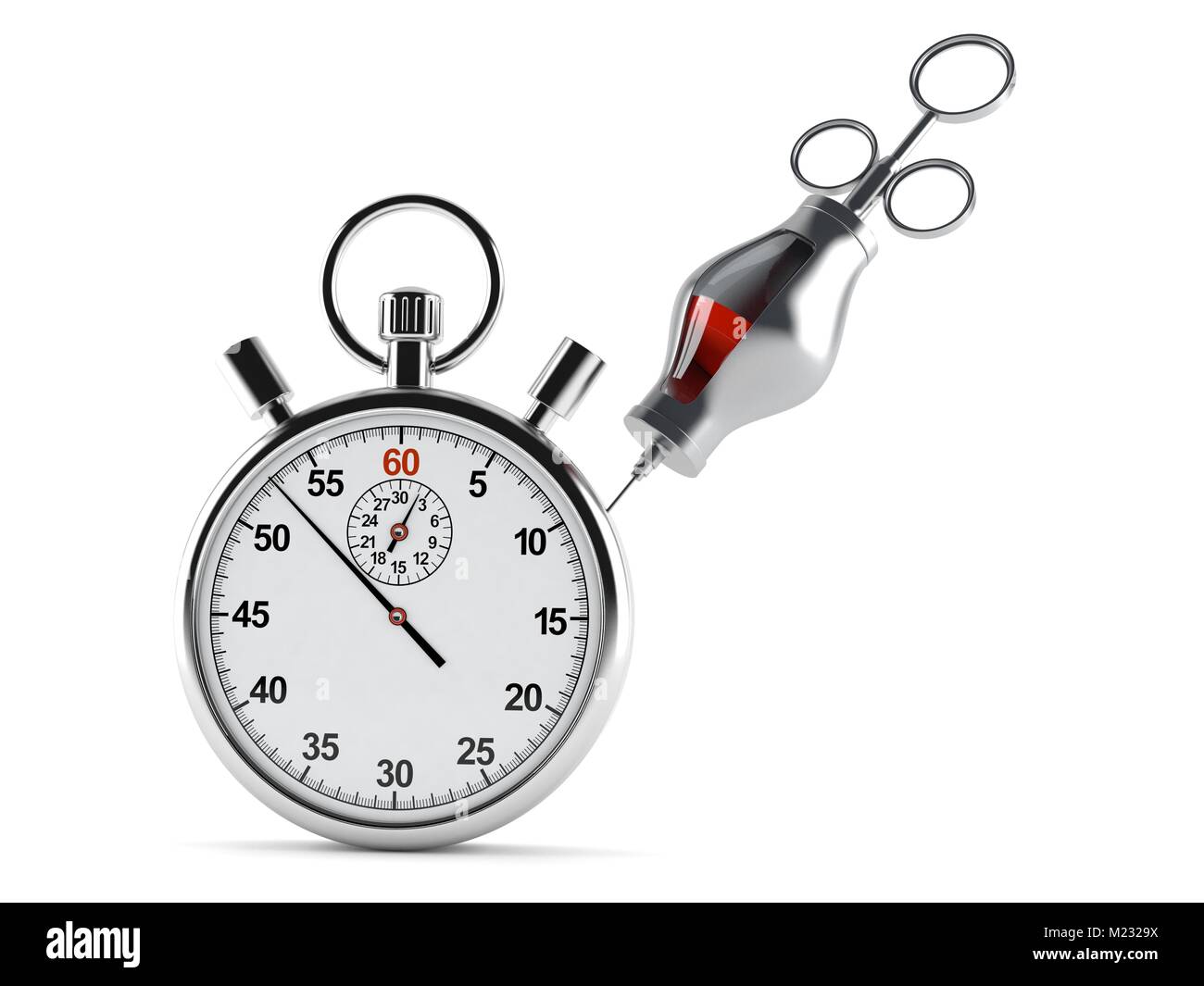 Stopwatch with syringe isolated on white background Stock Photo - Alamy