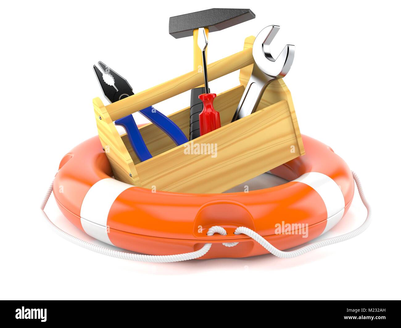 Work tools with life buoy isolated on white background Stock Photo - Alamy