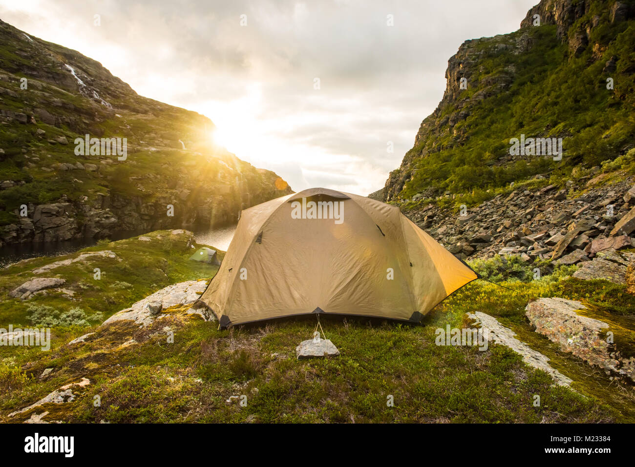 tourist tent in mountains summertime sunset Norway Stock Photo - Alamy