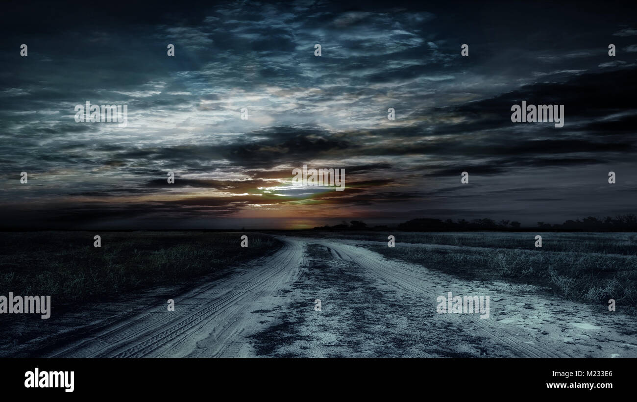 country road at night with large moon Stock Photo - Alamy
