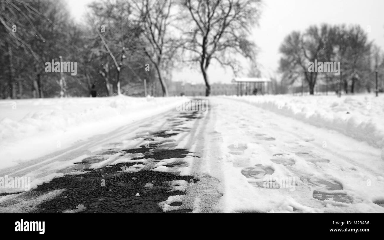 Footprints in the snow. Footprints on the first snow. Imprint an Stock ...