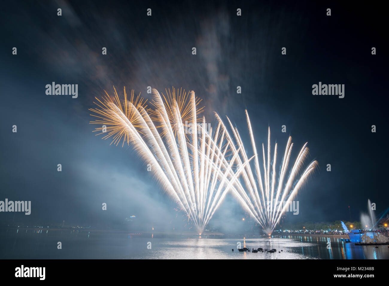 Bright and colorful fireworks against a black night sky.Fireworks for ...