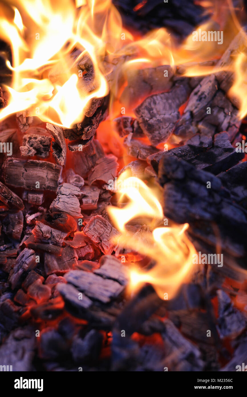 Fire wood coal amber ash closeup Stock Photo - Alamy