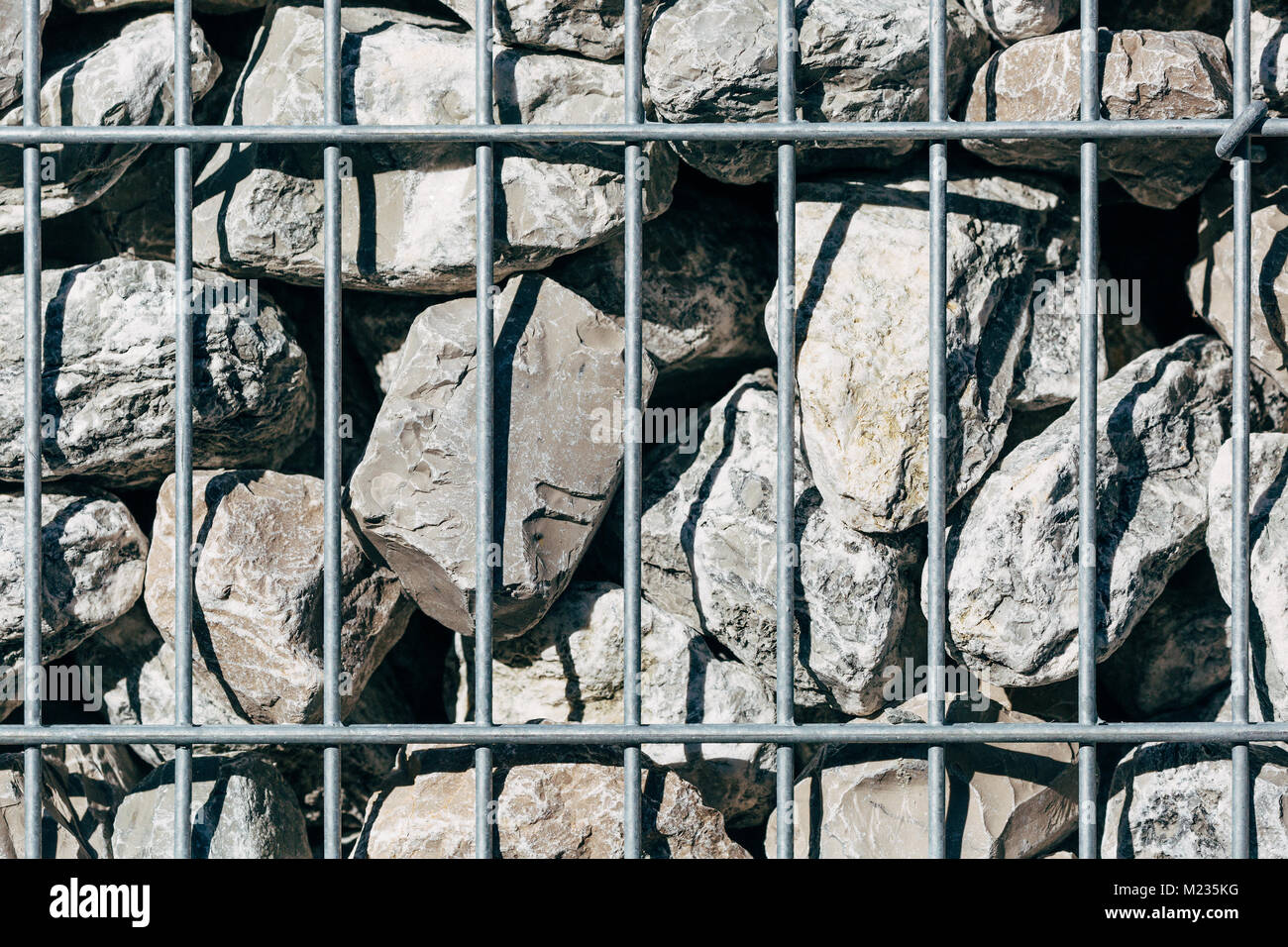 Welded mesh gabion willed with gabion stones Stock Photo - Alamy