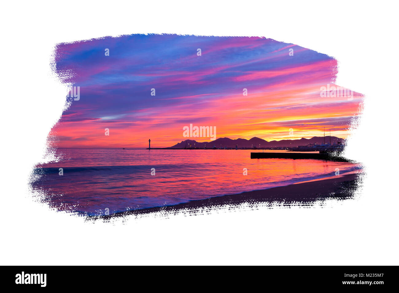 Magic Sunset in Cannes in frame isolated on white Stock Photo - Alamy