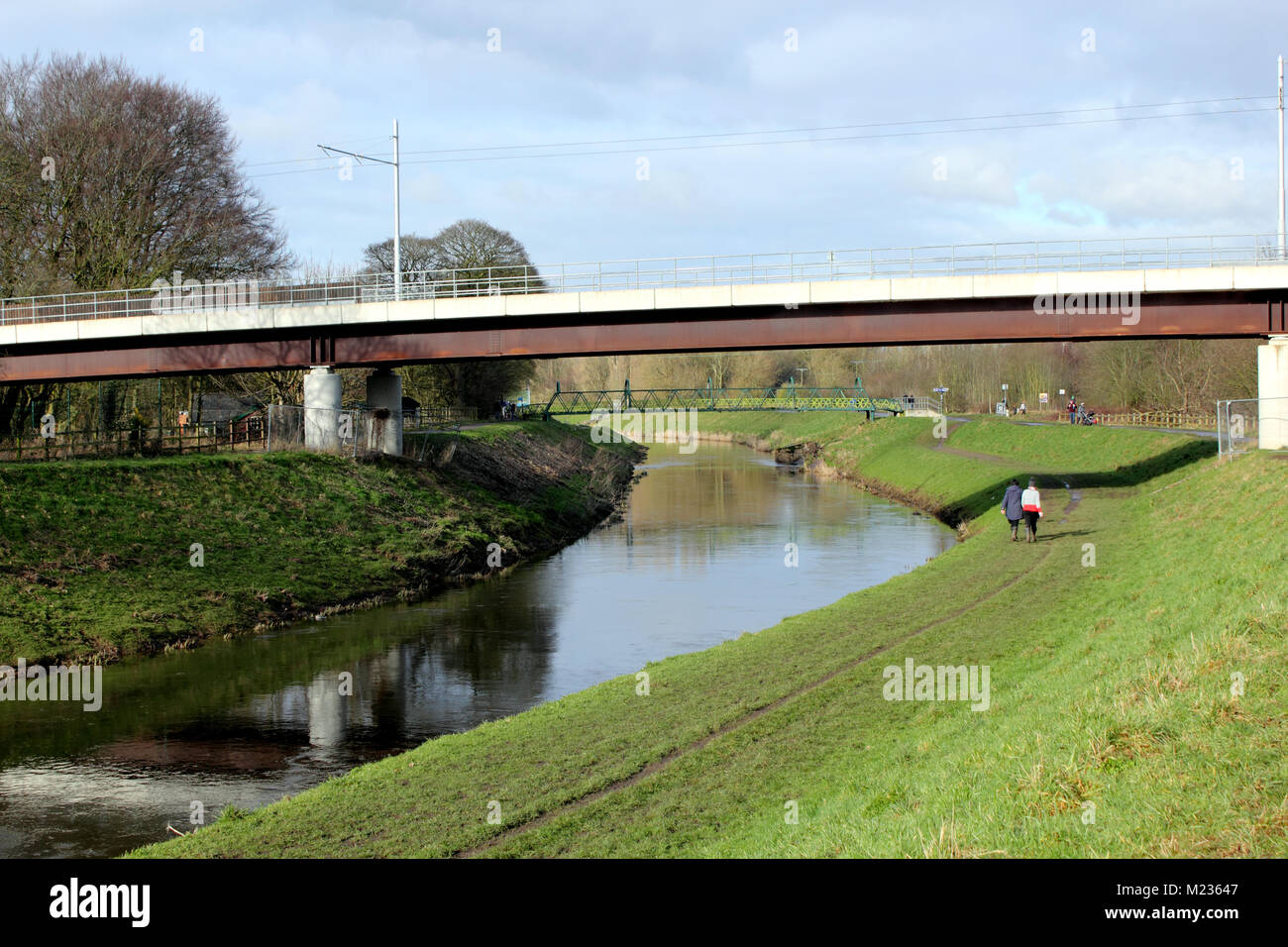 Bridge crossing River Mersey, Watermeadows Chorlton Manchester Stock ...
