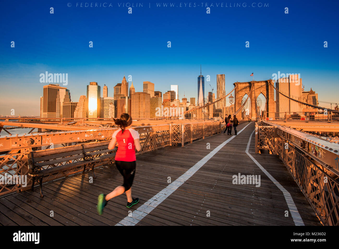 Pedestrian walkway over Brooklyn Bridge, Manhattan, New York, New York ...