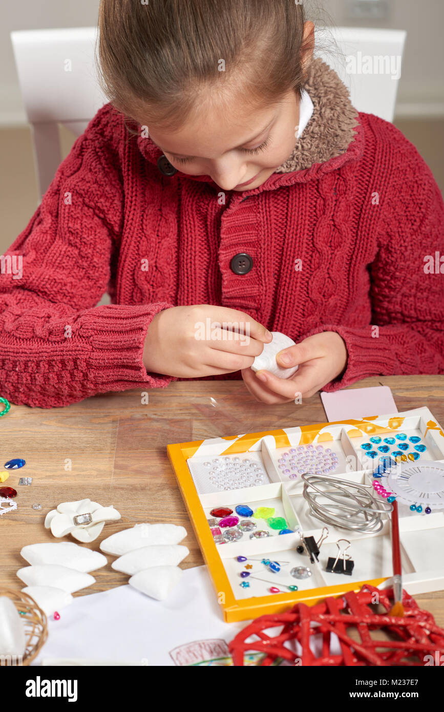 Child make crafts and toys, handmade concept. Artwork workplace with ...