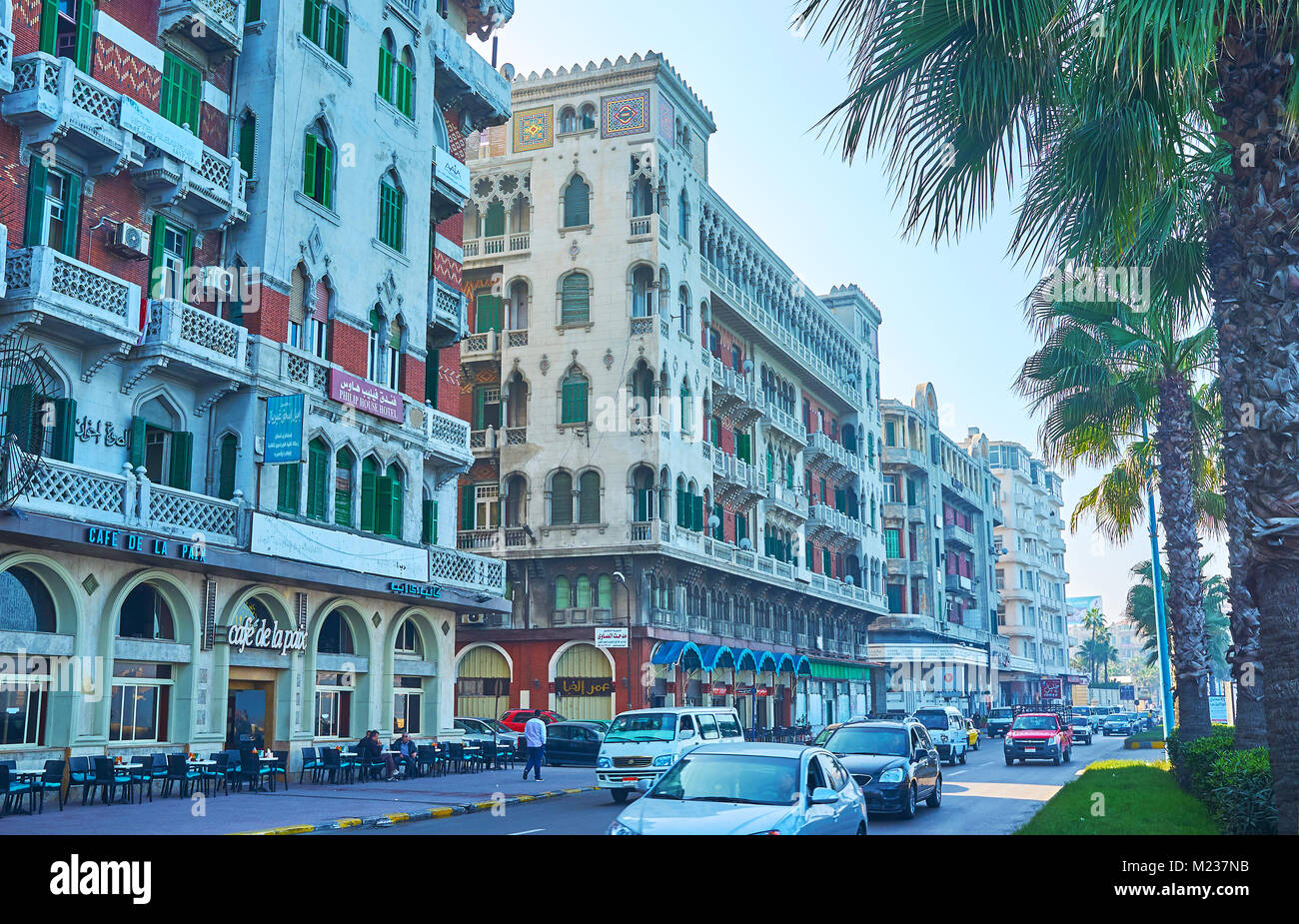 ALEXANDRIA, EGYPT - DECEMBER 18, 2017: The Corniche avenue is famous ...