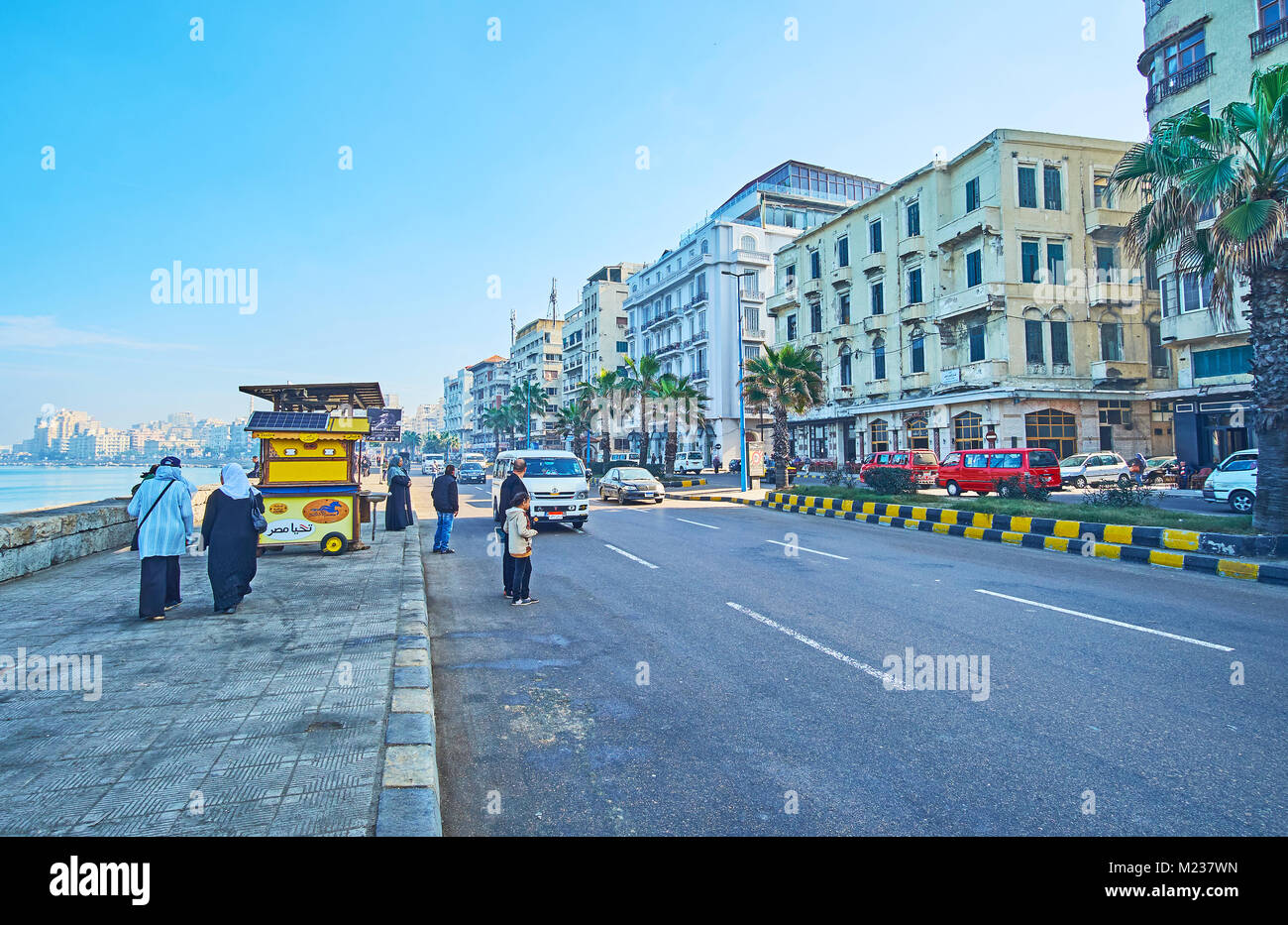 ALEXANDRIA, EGYPT - DECEMBER 17, 2017: The seaside promenade of the ...