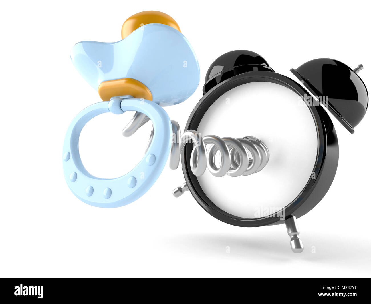 Alarm clock with pacifier isoalted on white background Stock Photo - Alamy